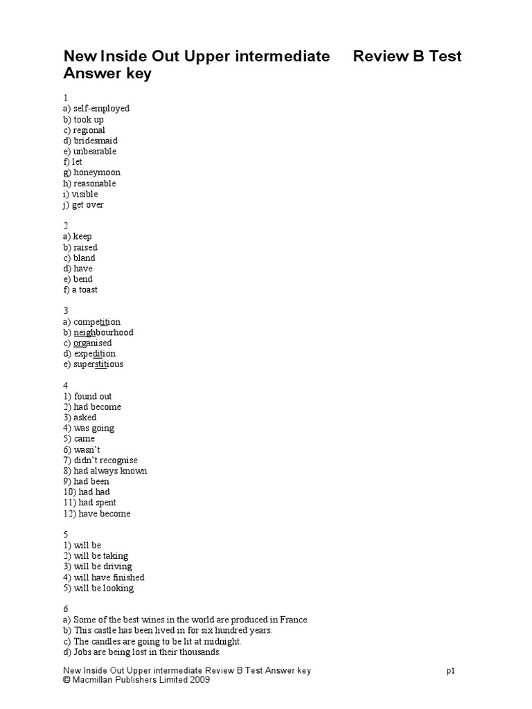 Review B Test Answer Key | PDF