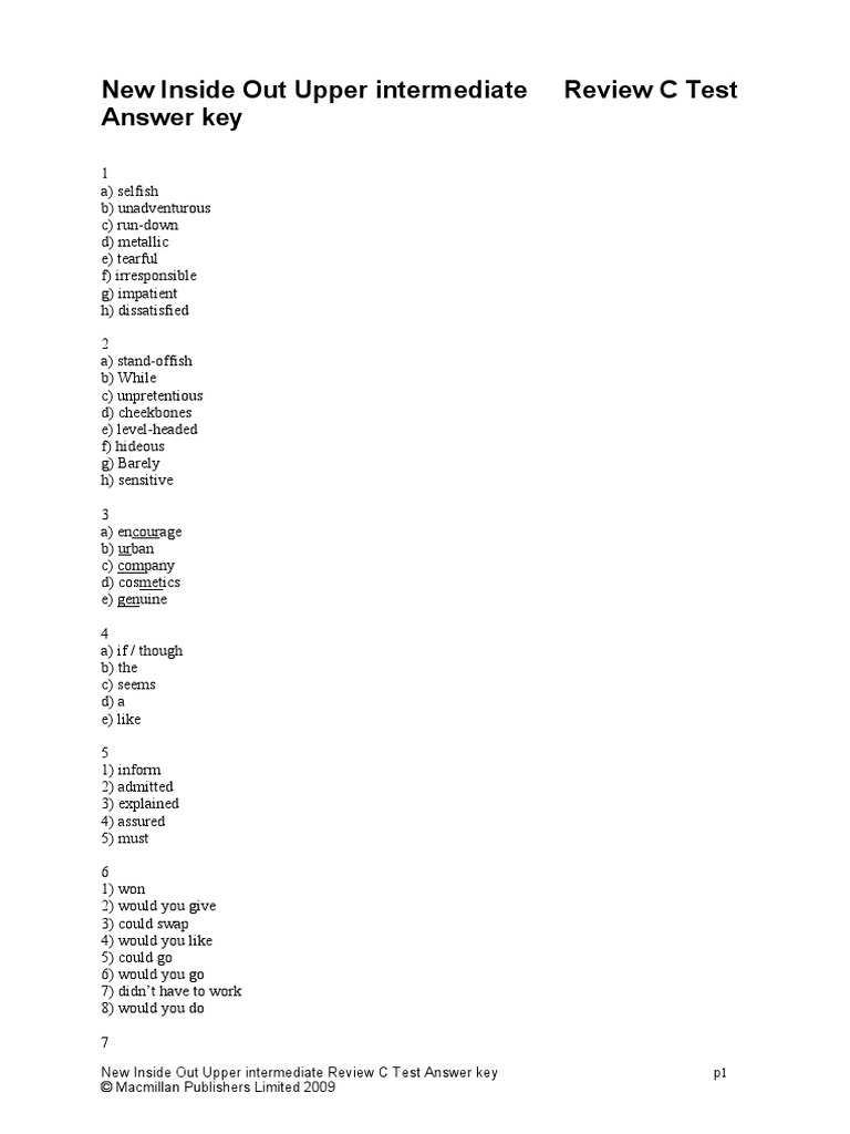 Review C Test Answer Key | PDF