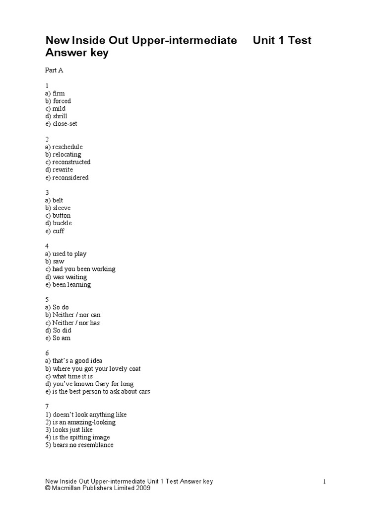 Unit 1 Test Answer Key | PDF