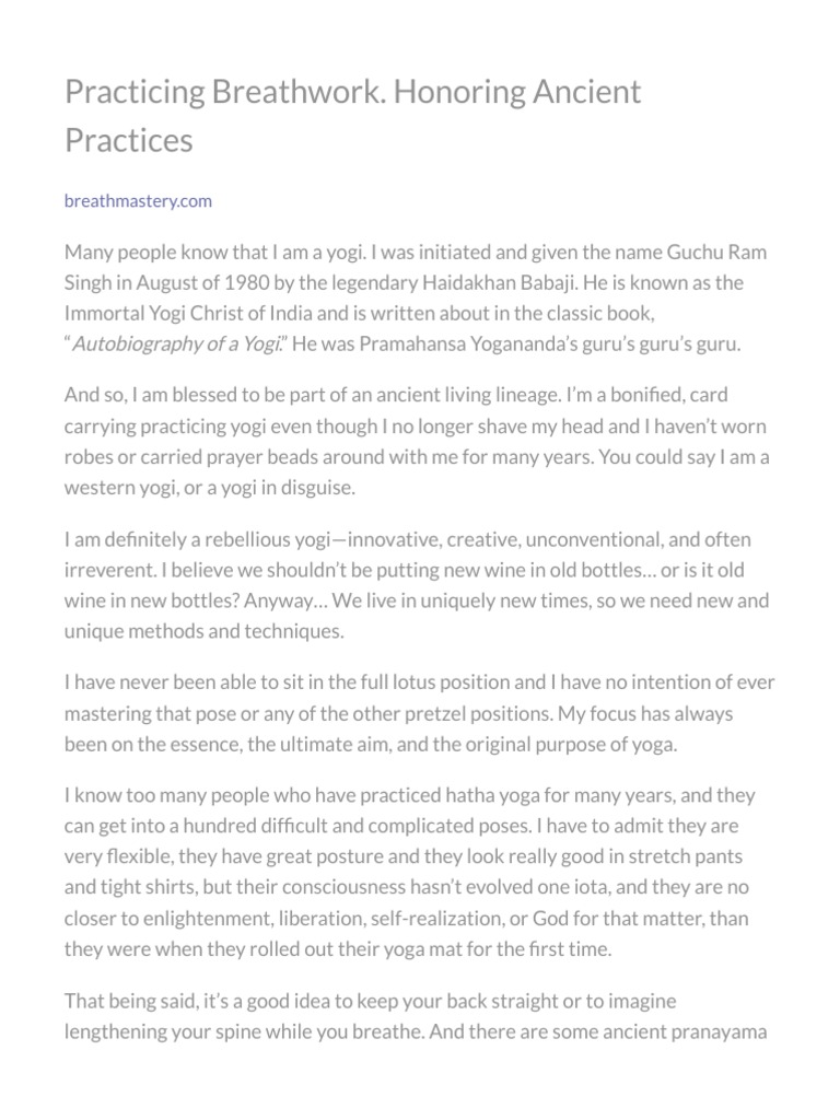 Practicing Breathwork. Honoring Ancient Practices: Autobiography of A Yogi | PDF | Breathing ...