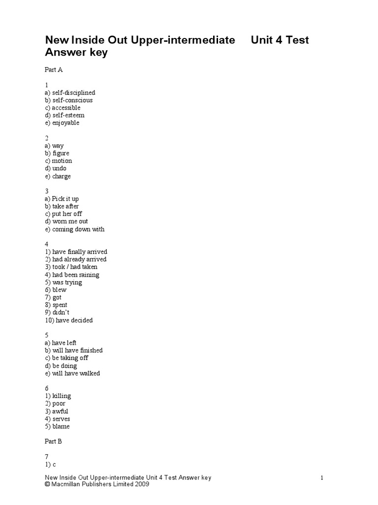 Unit 4 Test Answer Key | PDF