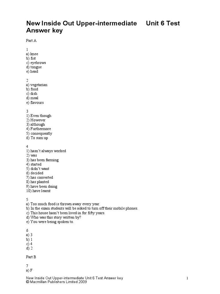 Unit 6 Test Answer Key | PDF