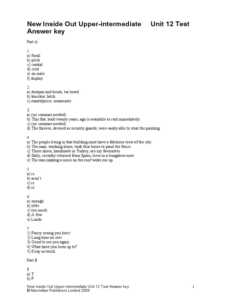 Unit 12 Test Answer Key | PDF
