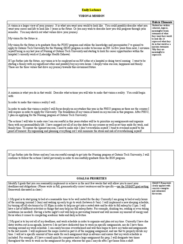 B - Mapping The Semester - Vision Mission Priorities Goals | PDF ...