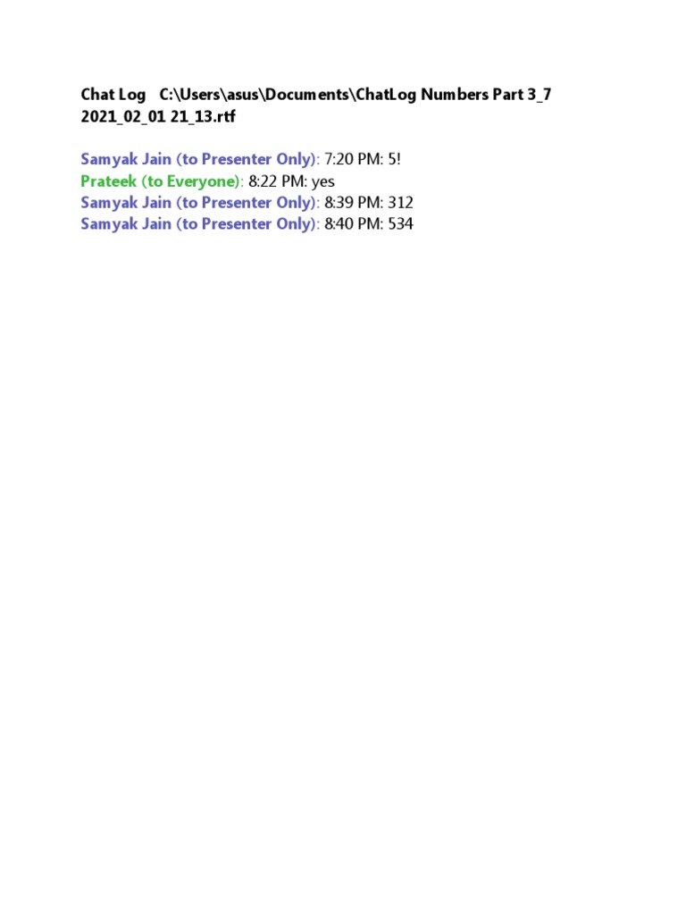 ChatLog Numbers Part 3 - 7 2021 - 02 - 01 21 - 13 | PDF