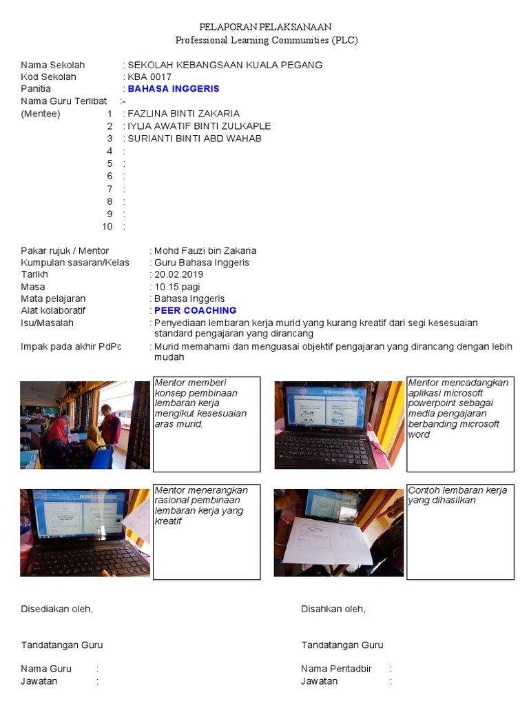 Pelaporan Pelaksanaan PLC - Contoh Tapak | PDF