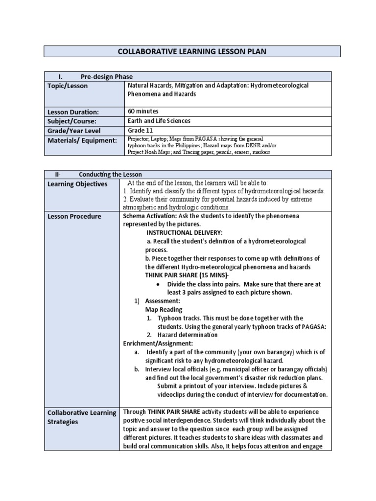 Collaborative Learning Lesson Plan | PDF | Hazards | Lesson Plan