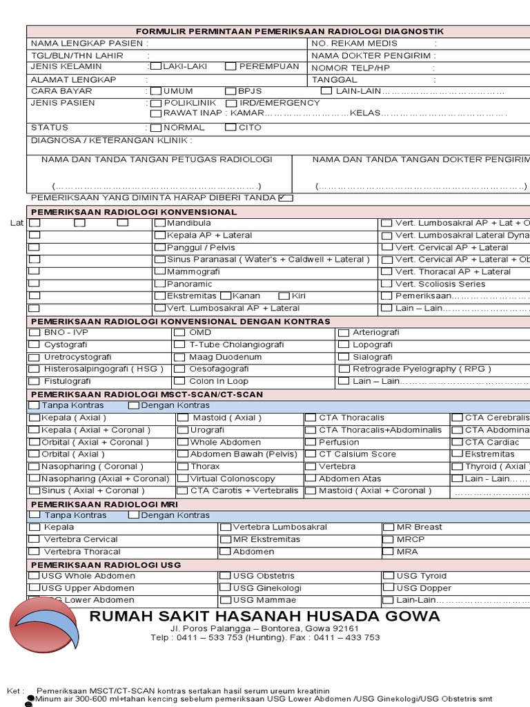 Formulir Permintaan Pemeriksaan Radiologi Diagnostik | PDF