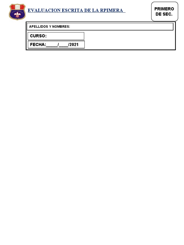 Hoja de Examen para Imprimir. | PDF