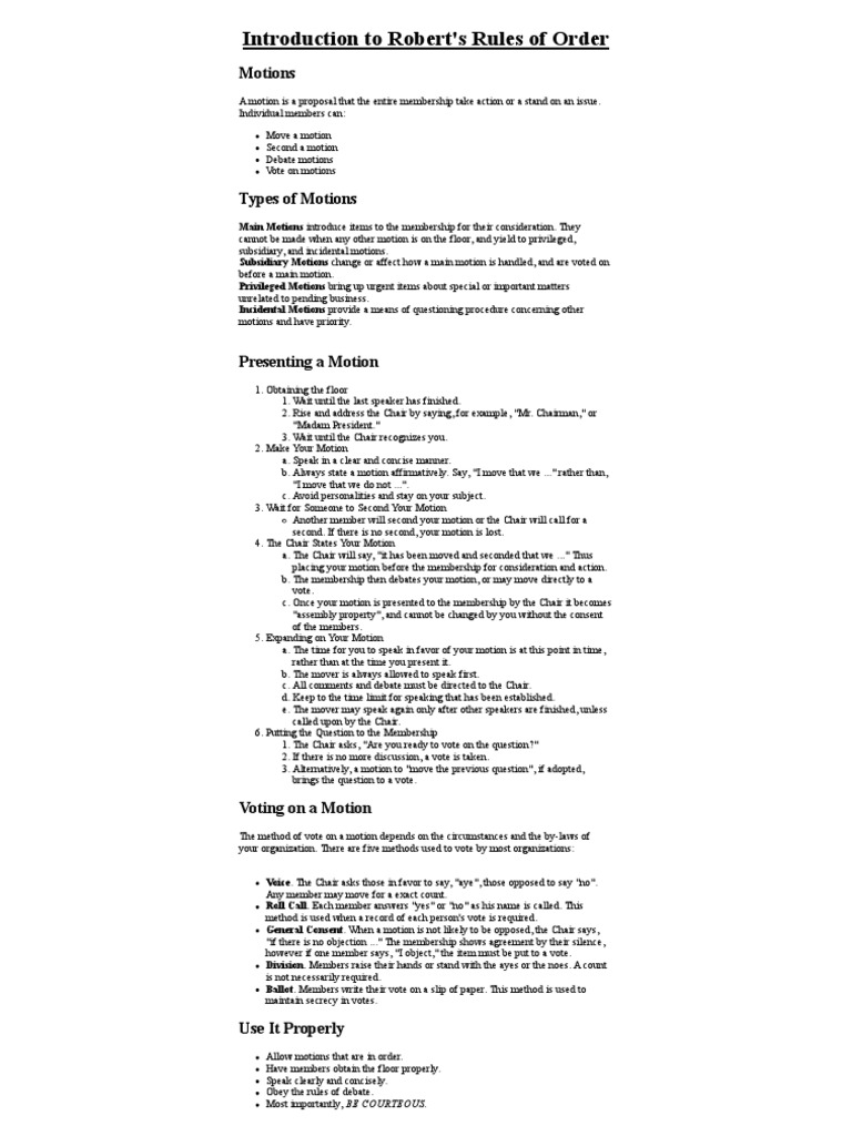 Introduction To Robert's Rules of Order | PDF | Rules | Justice