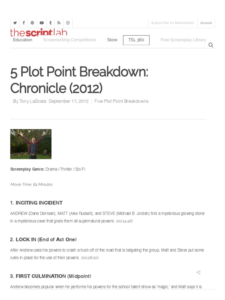5 Plot Point Breakdown - Chronicle (2012) - The Script Lab | PDF | Screenwriter | Screenplay