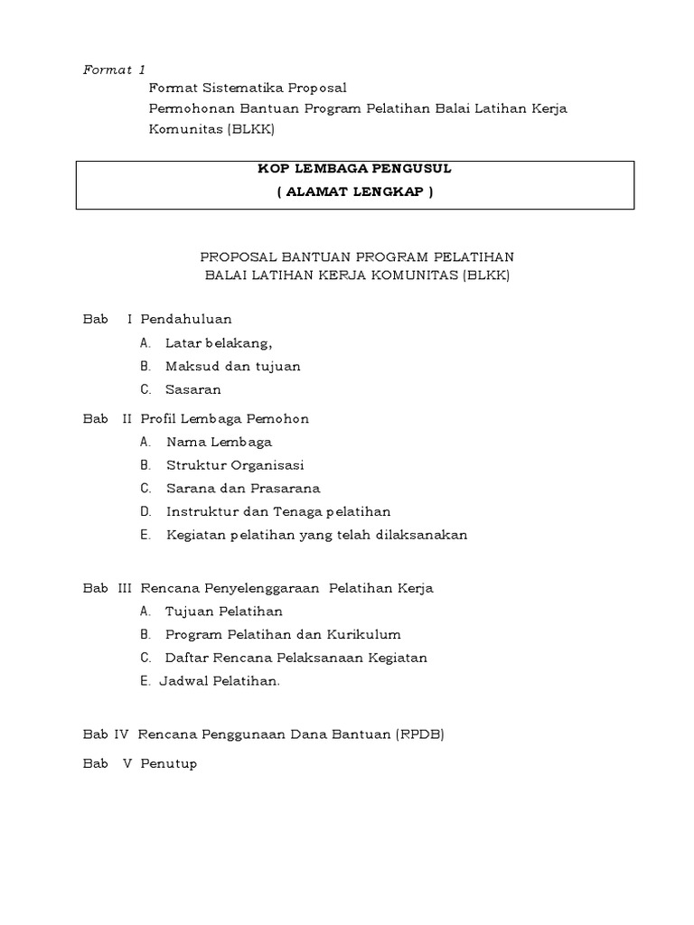 Sistematika Proposal Banprog BLKK 2021 | PDF