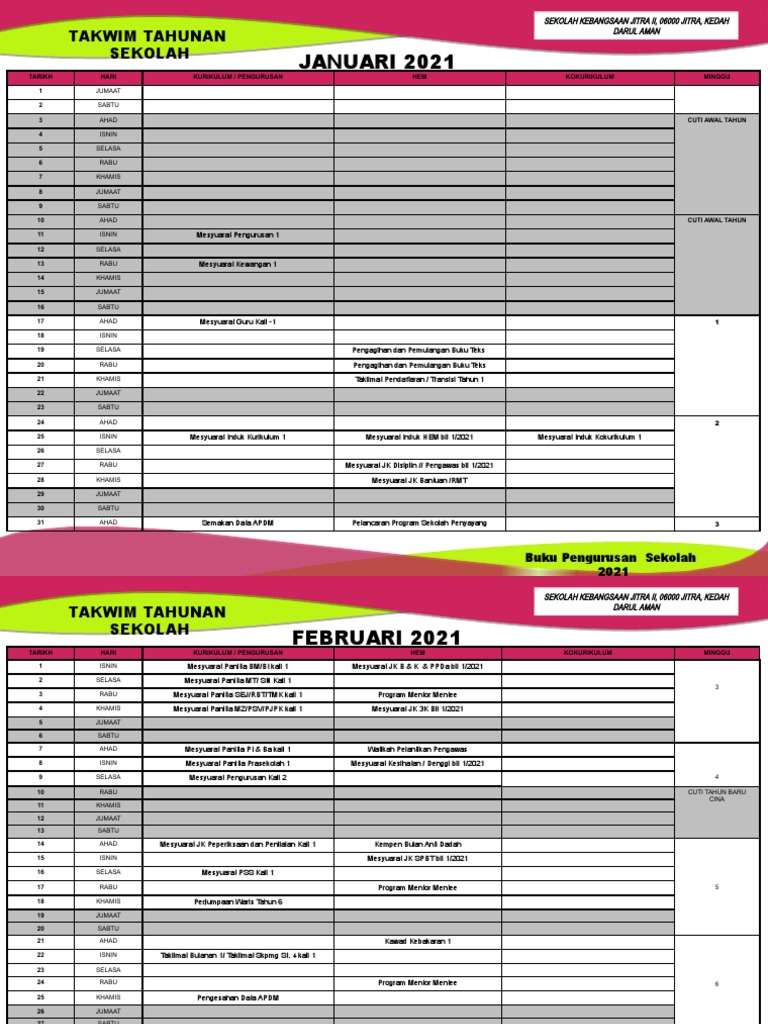 Takwim Siap Edit 2021 DD | PDF