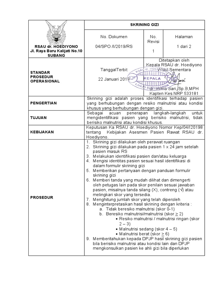 Spo Skrining Gizi SDM | PDF