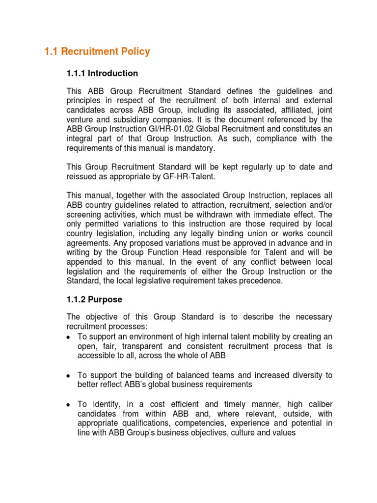 1.1 Recruitment Policy | PDF | Recruitment | Diversity (Business)