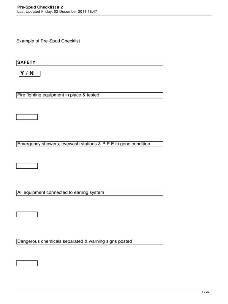 Example of Pre-Spud Checklist: Safety | PDF | Manufactured Goods ...