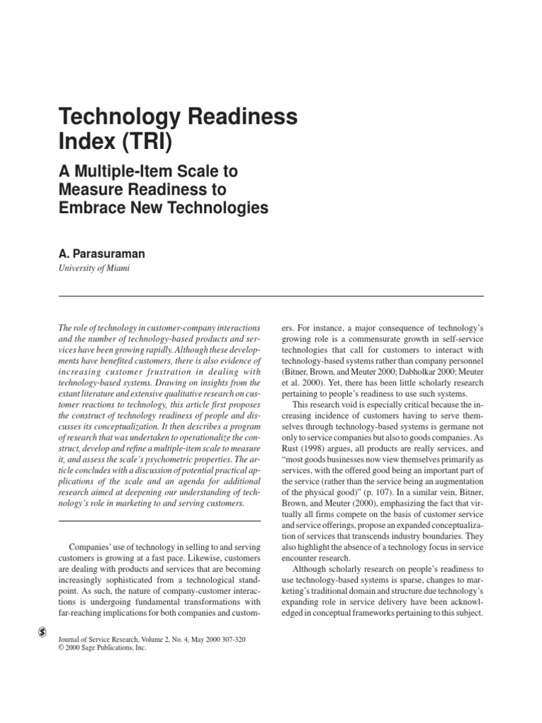 Parasuraman2000 - Technology Readiness Index | PDF | Survey Methodology ...