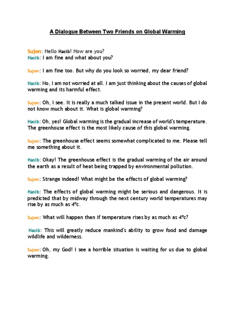 A Dialogue Between Two Friends On Global Warming:: Hello ! How Are You ...
