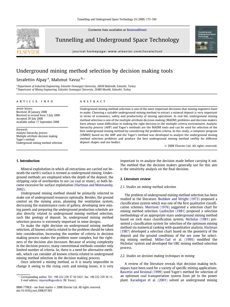 2009 - Underground Mining Method Selection by Decision Making Tools | PDF | Mining | Eigenvalues ...