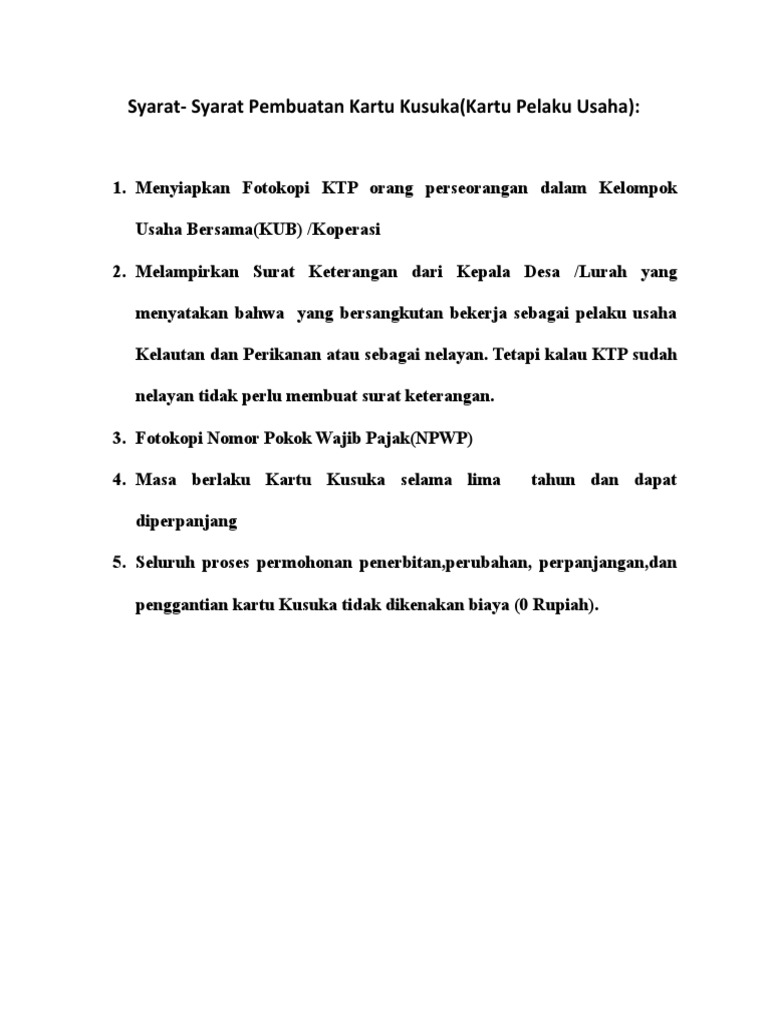 Syarat Pembuatan Kusuka | PDF