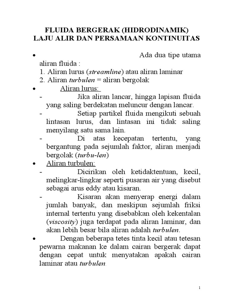 Aliran Fluida: Laminar dan Turbulen | PDF