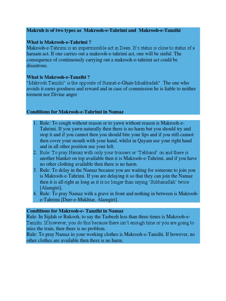 Makruh Is of Two Types As Makrooh-e-Tahrimi and Makrooh-e-Tanzihi What ...