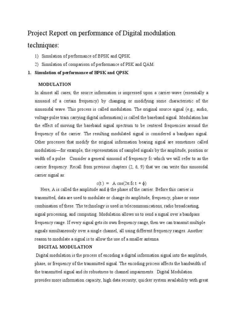 Project Report On Performance of Digital Modulation Techniques | PDF | Modulation | Data ...
