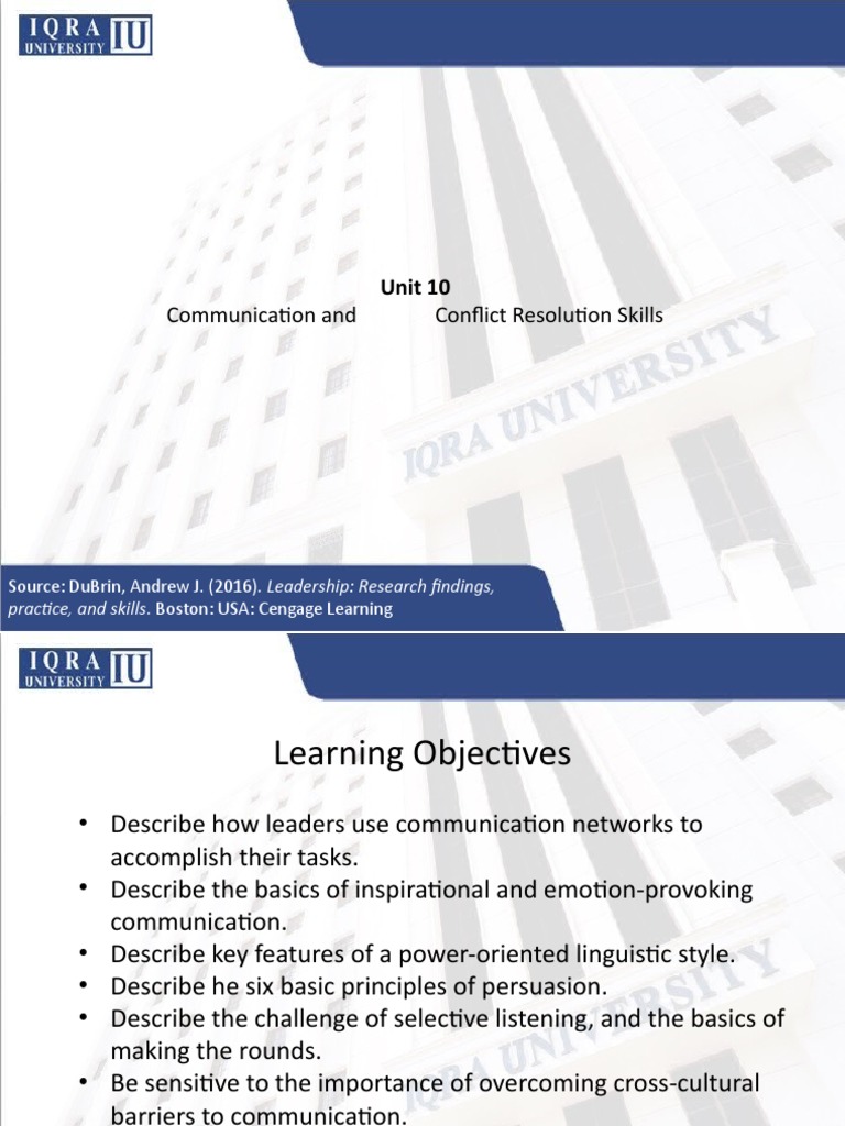 Unit 10 Communication - Conflict Resolution Skills | PDF | Leadership ...