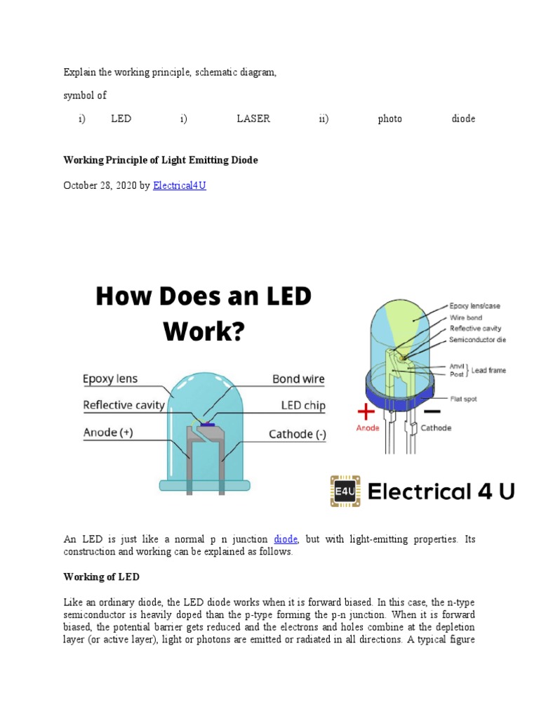 Working Principle of Light Emitting Diode: Electrical4U | PDF | Band Gap | Light Emitting Diode