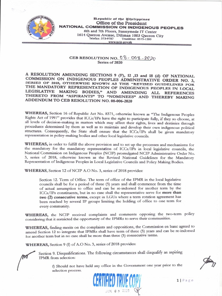 NCIP CEB Resolution No 08 008 2020 | PDF