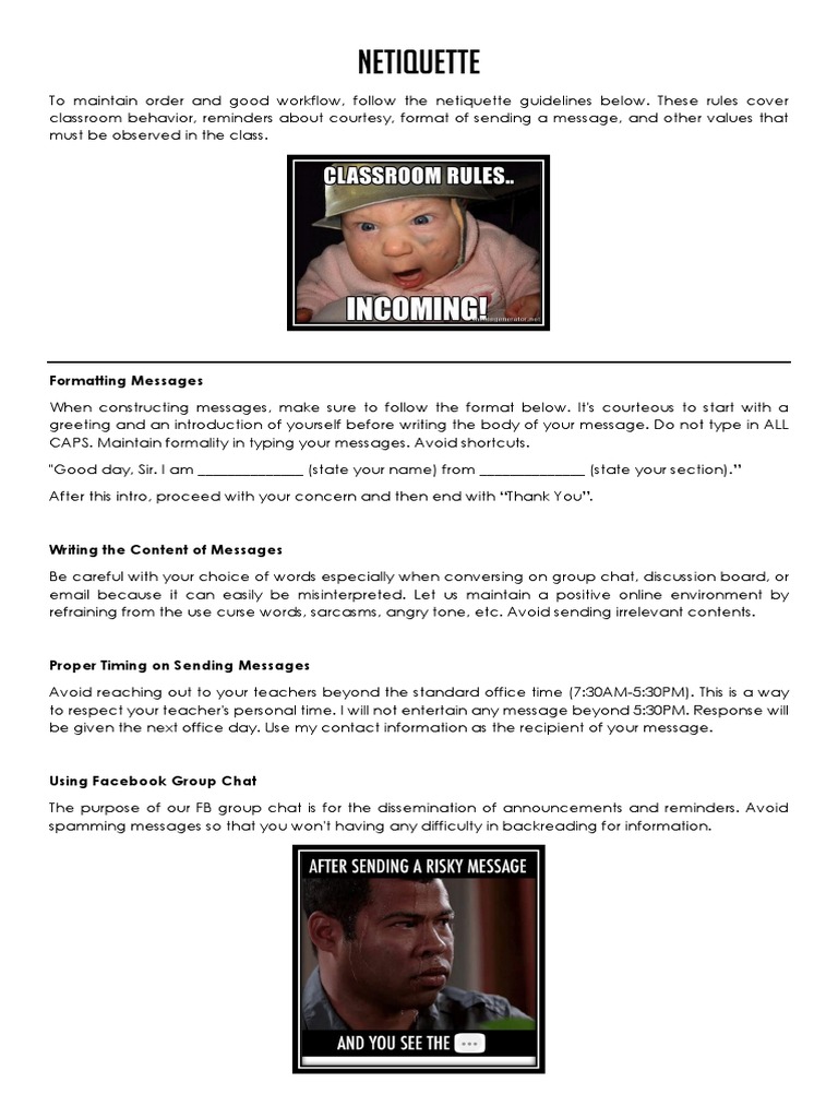 Netiquette | PDF | Online Chat | Cyberspace