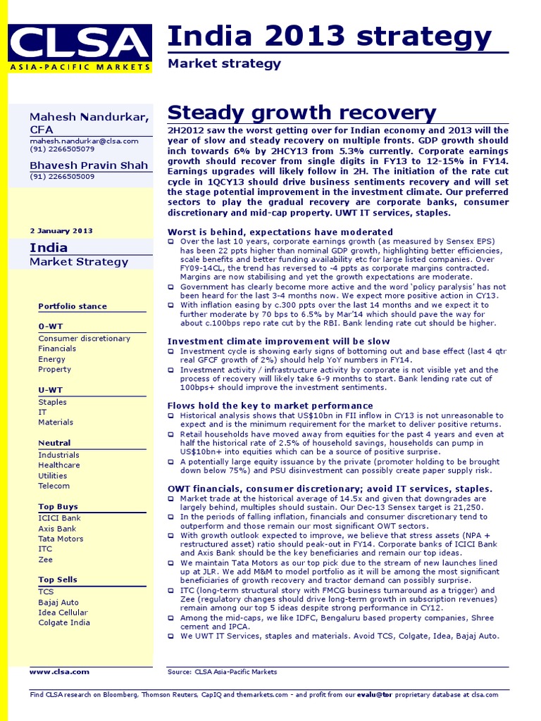2013 Year Strategy CLSA | PDF | Reserve Bank Of India | Economic Growth