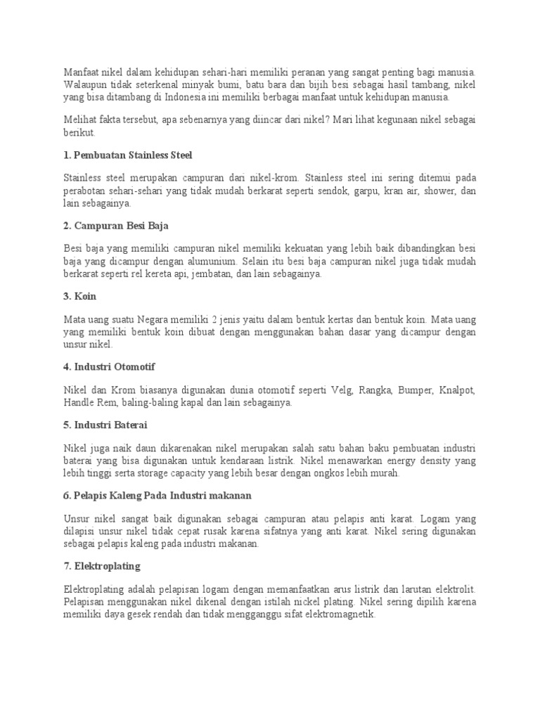 Manfaat Nikel Dalam Kehidupan Sehari | PDF