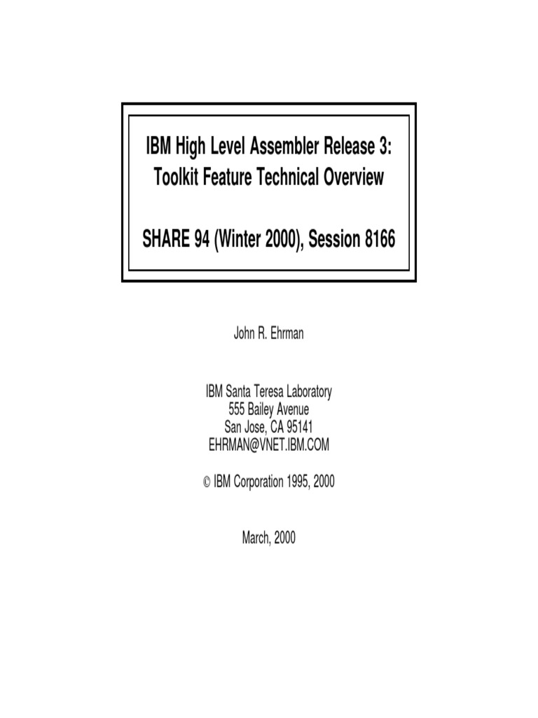 HLASM R3 Toolkit Functions Technical Overview | PDF | Assembly Language | Macro (Computer Science)