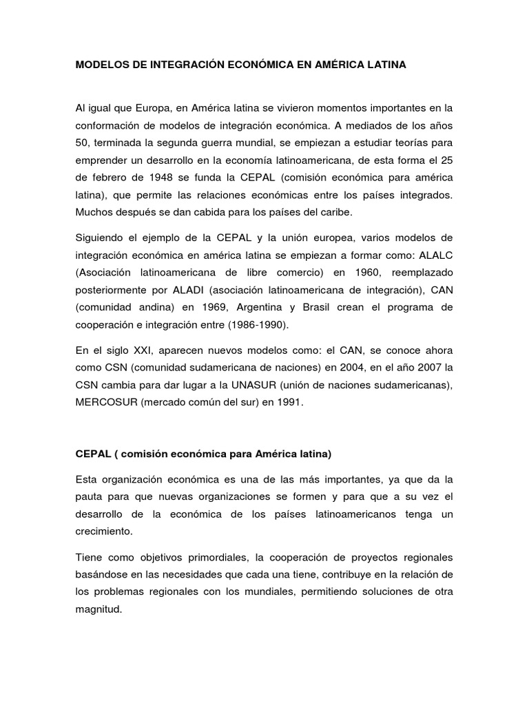 Modelos de Integración Económica en América Latina | PDF | America ...