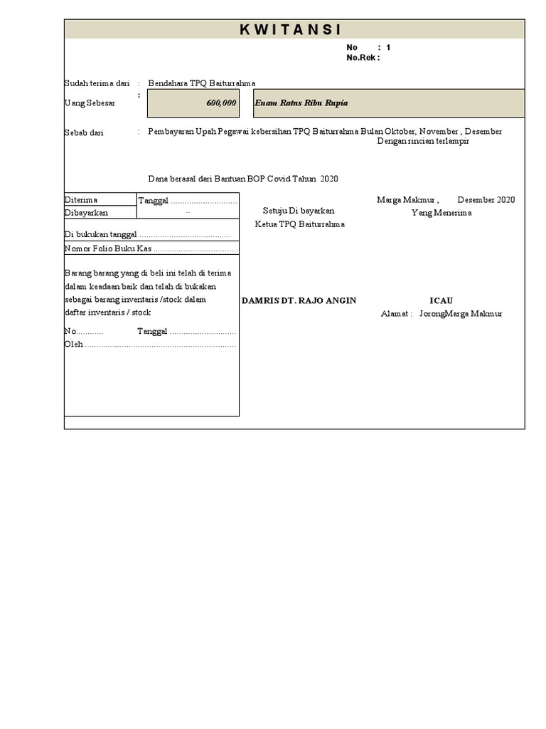 Kwitansi Bop Covid | PDF