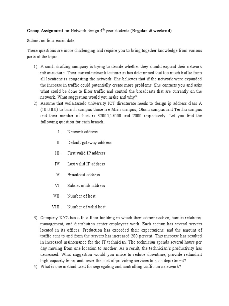 Network Design Challenges for Students | PDF | Business | Computers