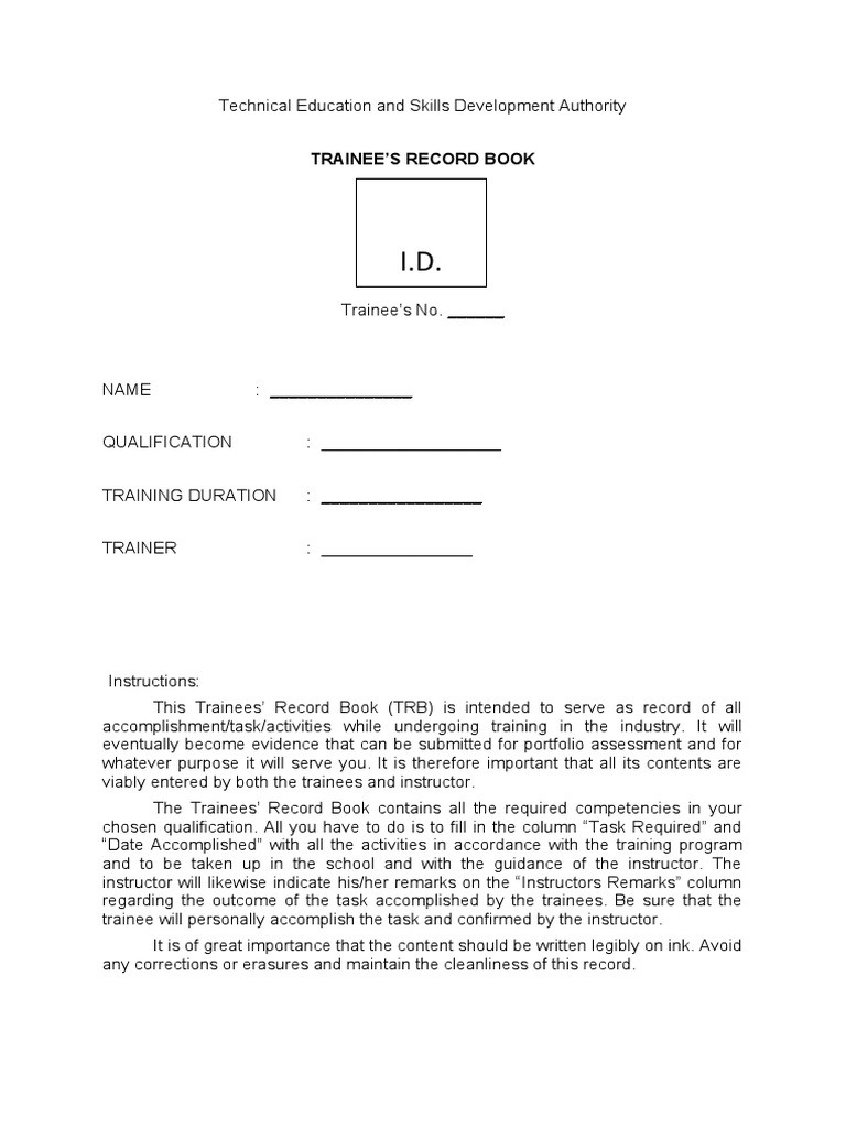 Trainees Record Book | PDF | Cognition | Behavior Modification