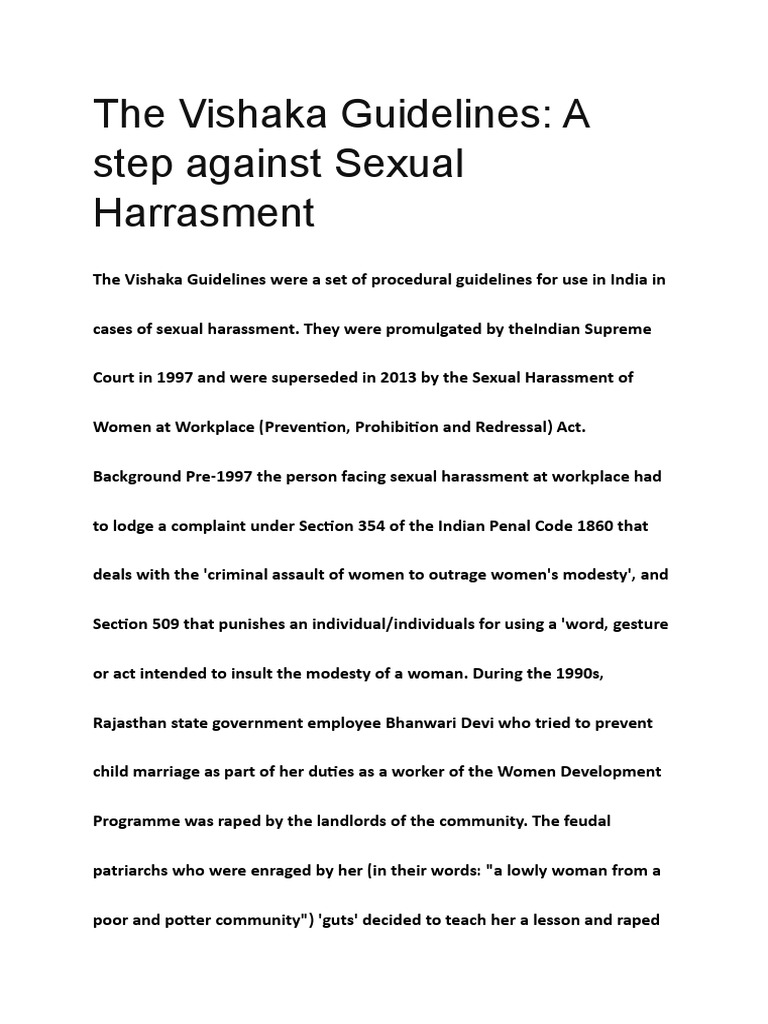 The Vishaka Guidelines | Download Free PDF | Sexual Harassment | Justice