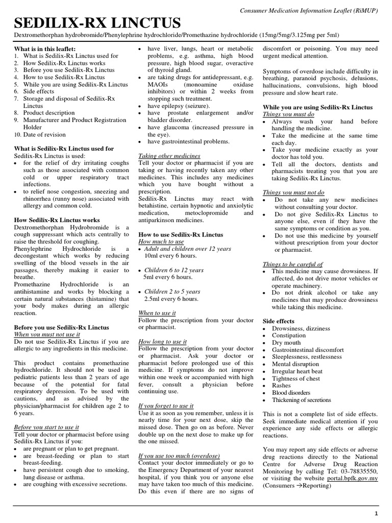 Sedilix RX Linctus DextromethorphanPhenylephrinePromethazine Xepa Soul ...