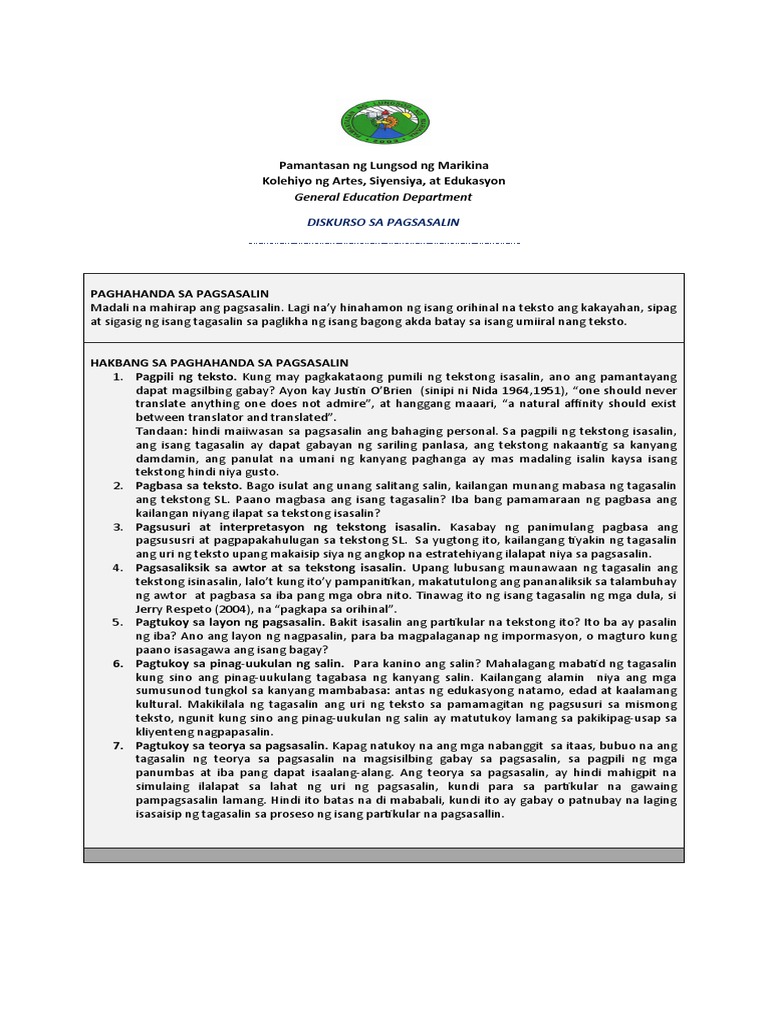 Lesson Sa Pagsasaling Wika | PDF