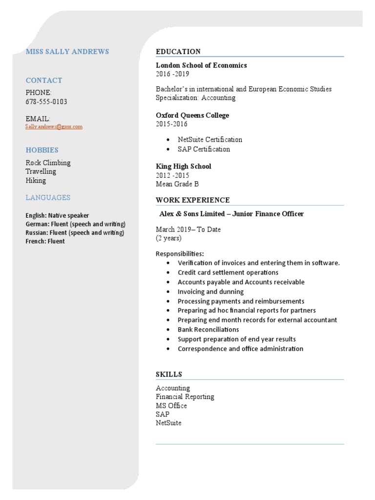 CV Candidate 1 - Sally Andrews, Done by DR Jacklynne Submitted by ...