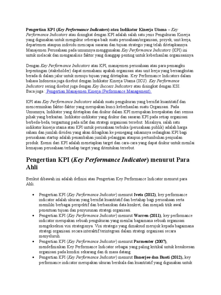 Pengertian KPI | PDF