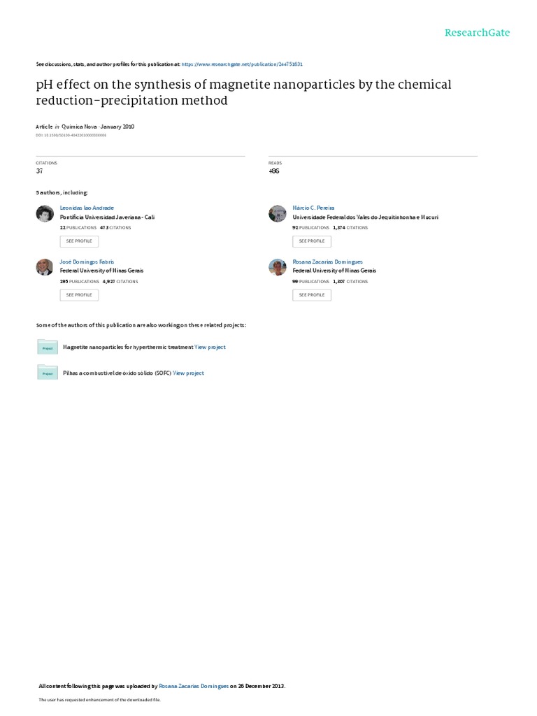pH Impact on Magnetite Nanoparticle Synthesis | PDF | X Ray ...