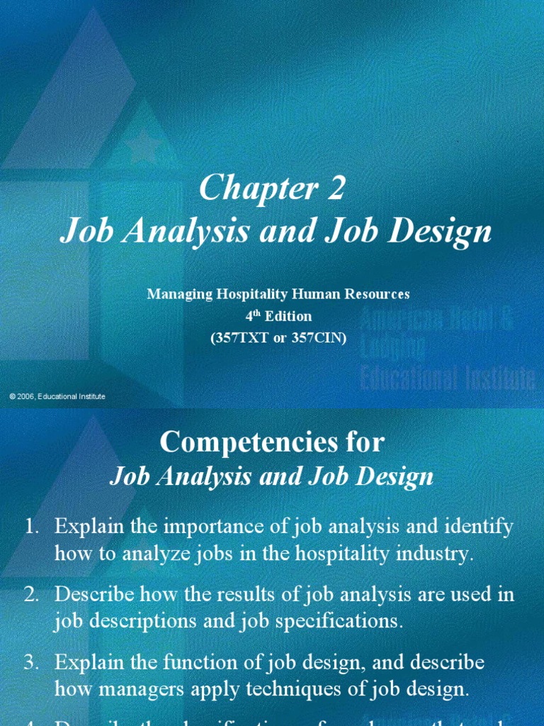 Job Analysis and Job Design: Managing Hospitality Human Resources 4 ...