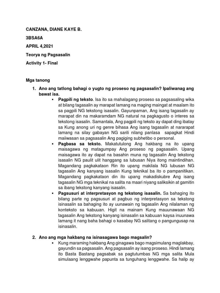 Teorya NG Pagsasalin Act 1 | PDF