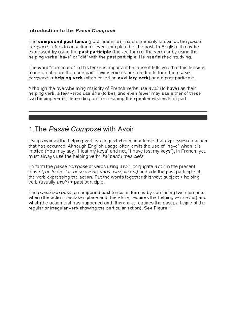 Passé Composé Notes | PDF | Syntax | Grammar