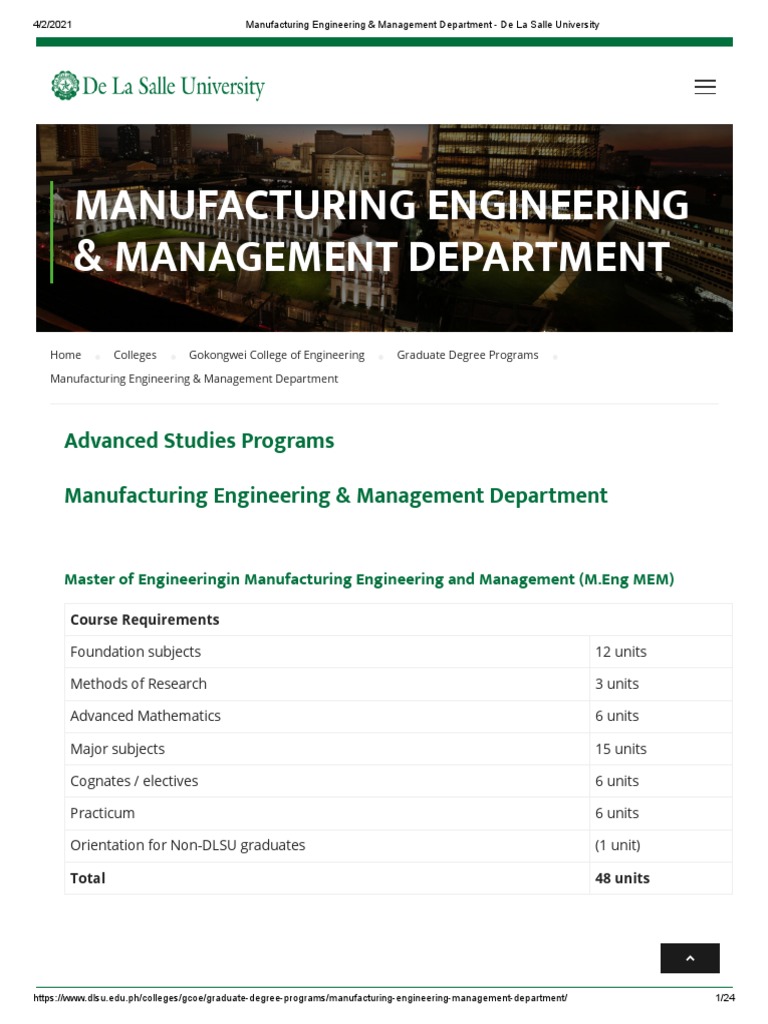 Manufacturing Engineering & Management Department - de La Salle ...