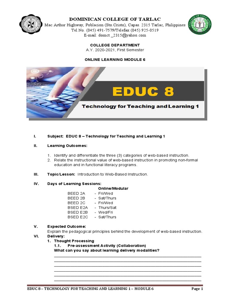 Week6 Module Educ8 | PDF | Distance Education | Educational Technology