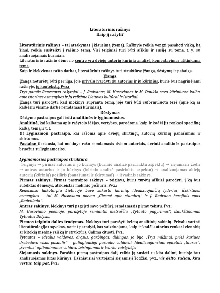 Kaip Rasyti Literaturini Rasini Pavyzdys | PDF